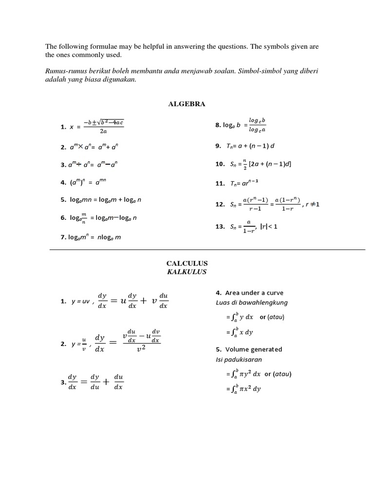 Rumus-Rumus Berikut Boleh Membantu Anda Menjawab Soalan. Simbol-Simbol ...
