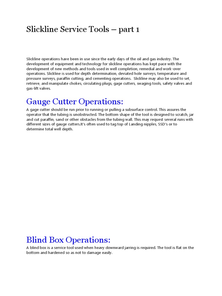 Slickline Service Tools Overview | PDF