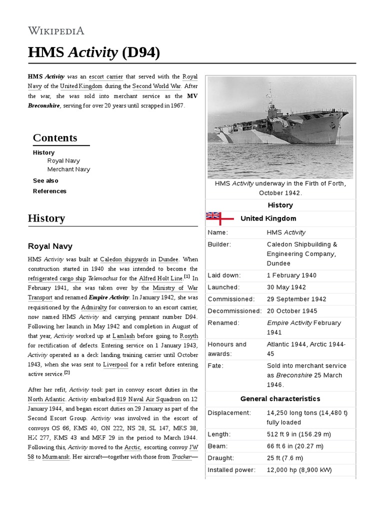 HMS Activity (D94) | PDF | Ships | Ships Of The United Kingdom