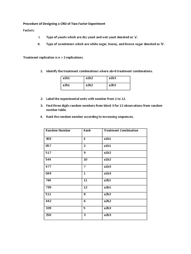 Procedure of Designing A CRD of Two Factor Experiment | PDF ...