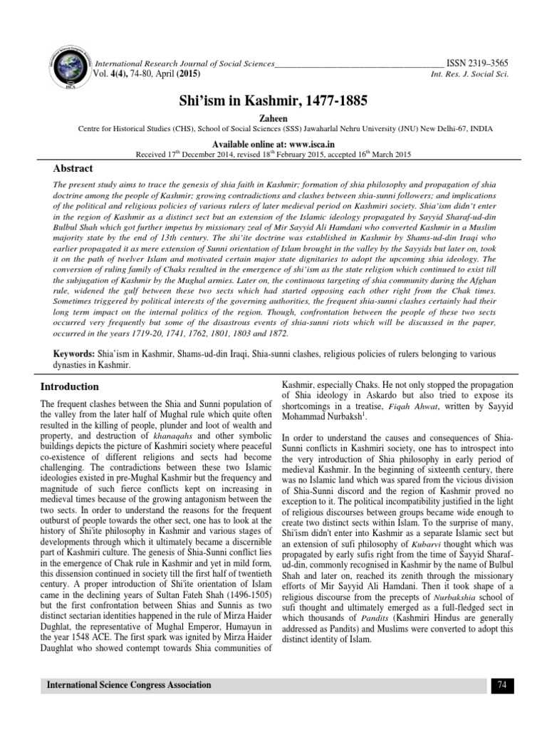 Shi'ism in Kashmir, 1477-1885 | PDF | Shia Islam | Kashmir