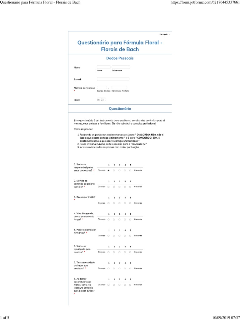 Questionário para Fórmula Floral - Florais de Bach | PDF