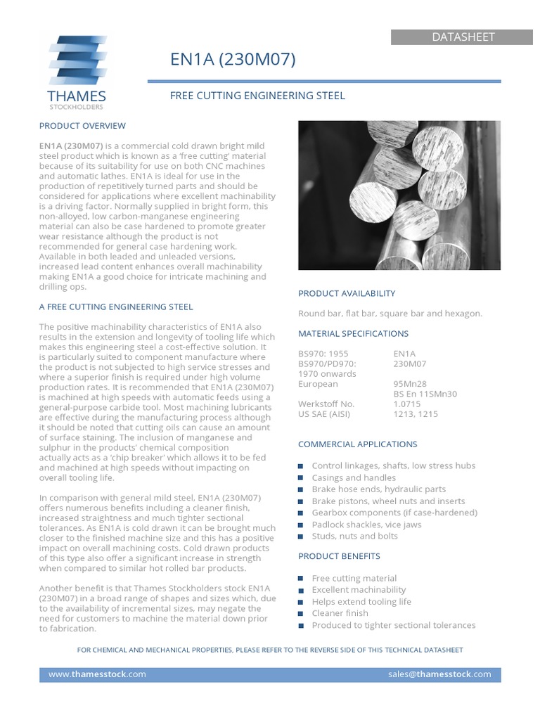 En1a 230m07 Datasheet | PDF | Machining | Metalworking