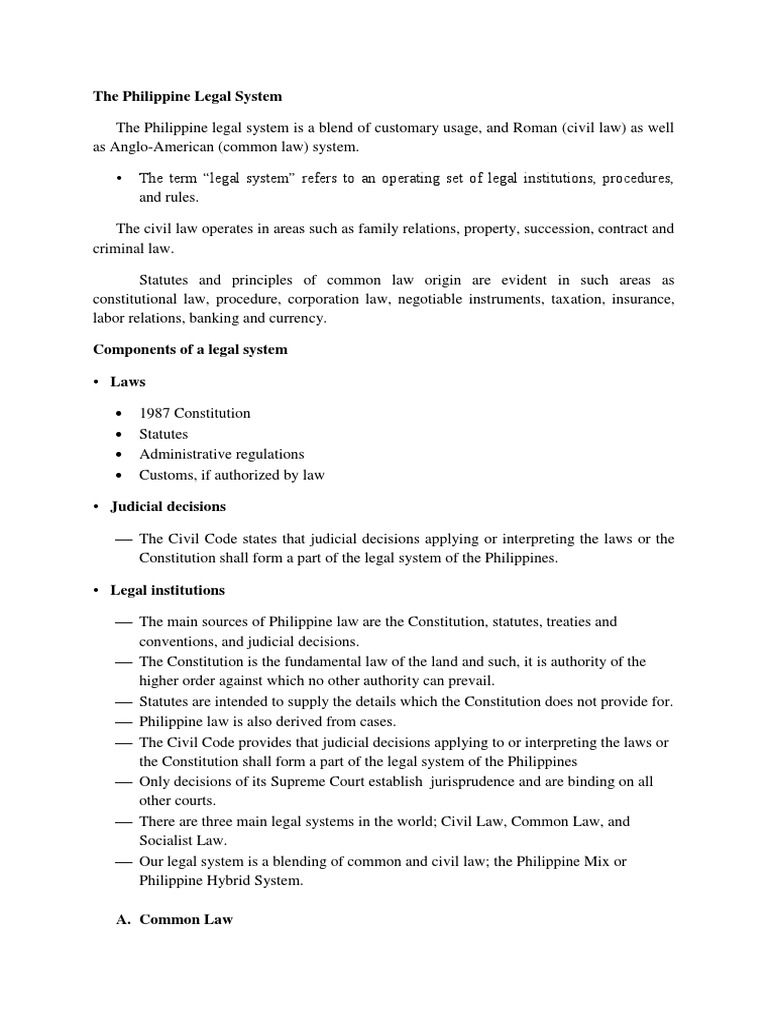 Philippine Legal System Overview | PDF | Civil Law (Legal System ...