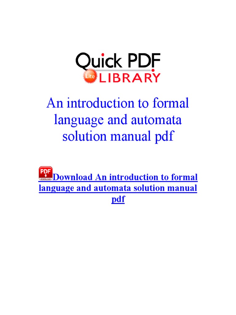 An Introduction To Formal Language and Automata Solution Manual PDF ...