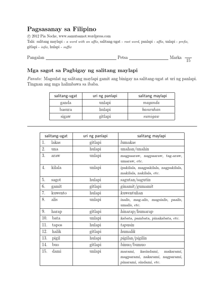 Mga Sagot Sa Salitang Maylapi 2 1
