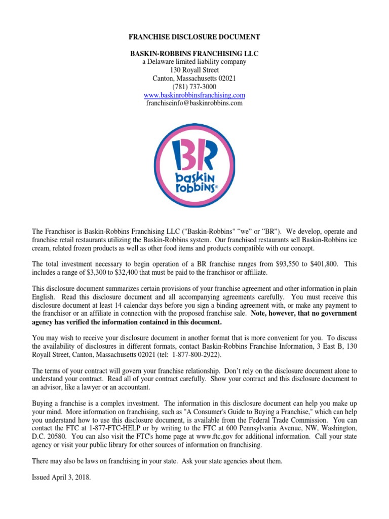 Baskin Robbins Franchise Agreement | PDF | Franchising | Securitization