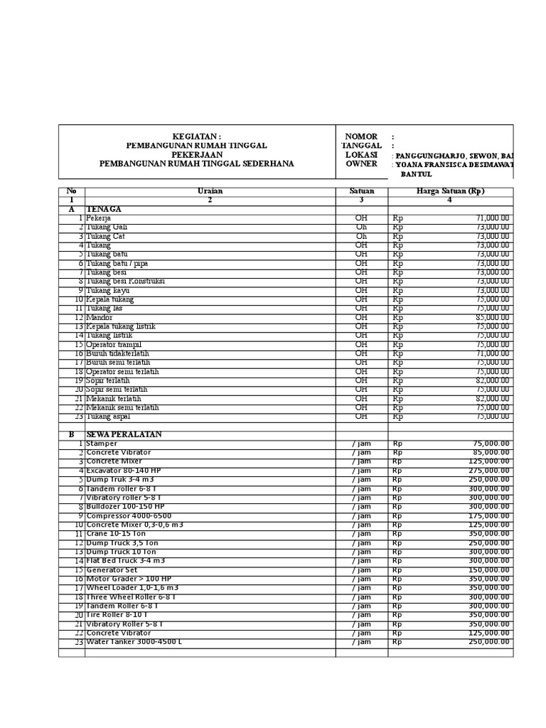 Rab Rumah Sederhana | PDF | Construction Equipment | Industrial Equipment