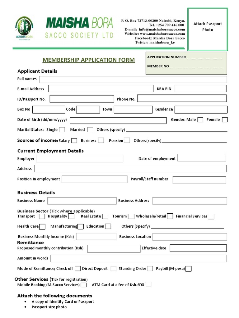Maisha Bora Sacco Membership Form | PDF | Identity Document | Service ...