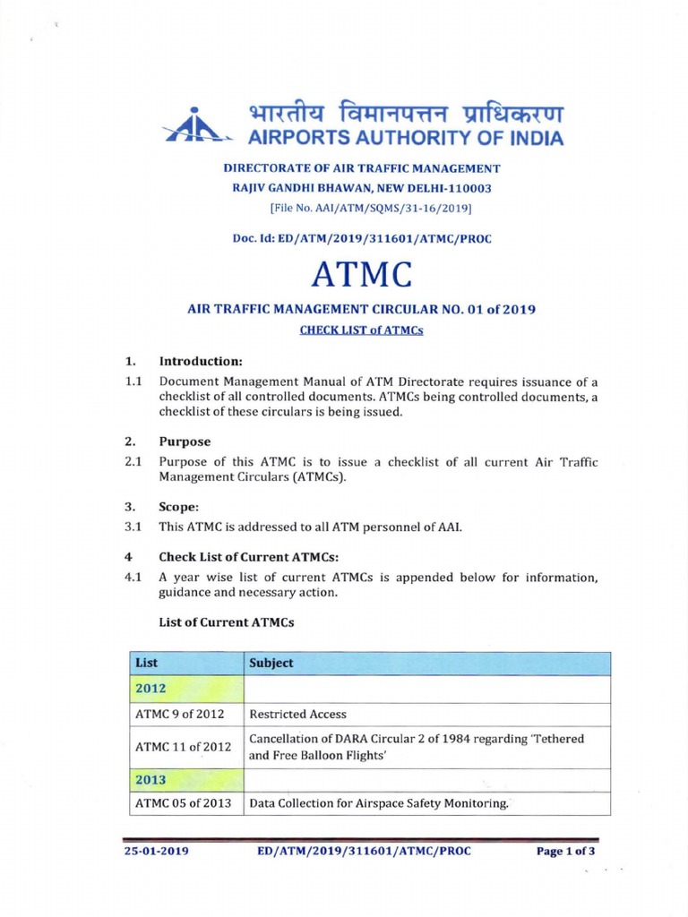 ATMC 01 of 2019 | Download Free PDF | Air Traffic Control | Aviation Safety