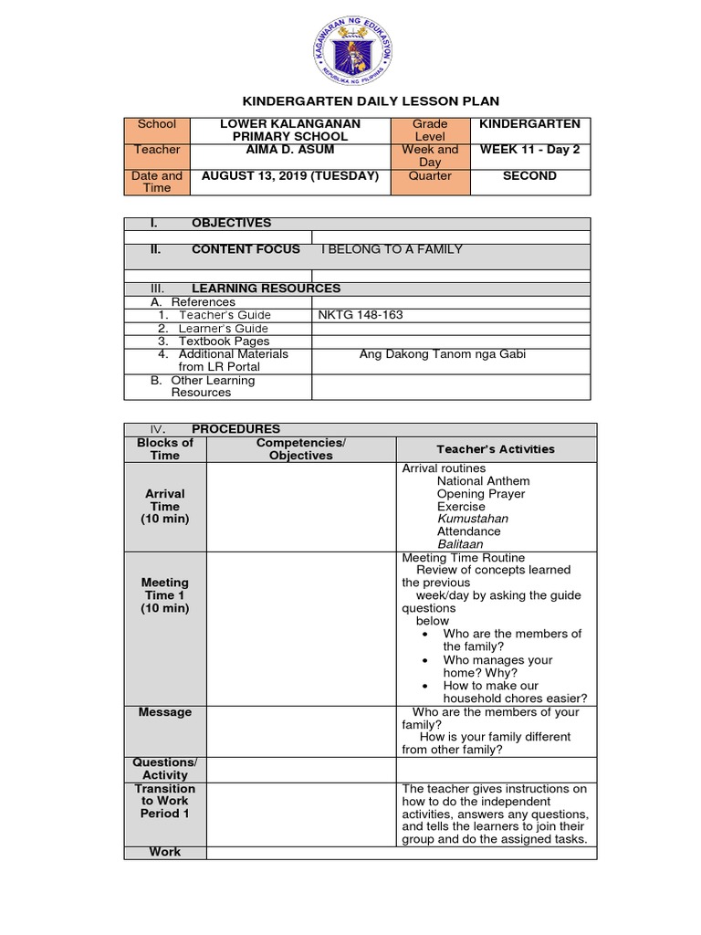 KIndergarten DLP Quarter 2 Week 11 Day 2 | PDF | Lesson Plan | Teachers