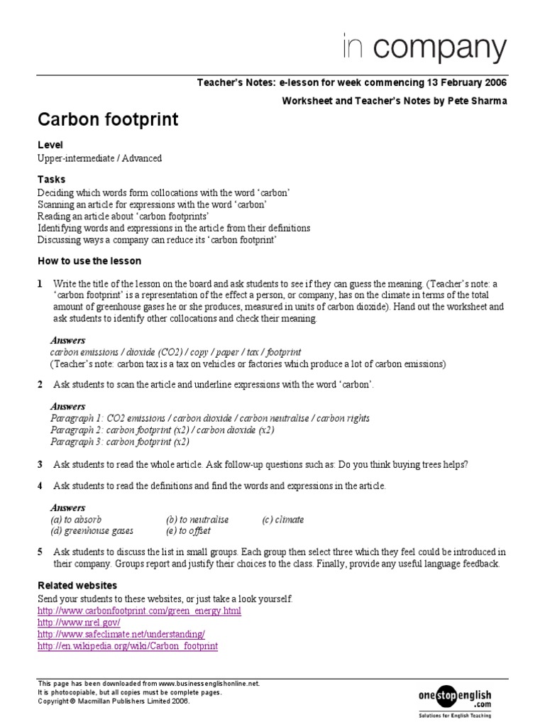 Teacher Notes - Carbon Footprint | PDF | Carbon Footprint | Greenhouse Gas
