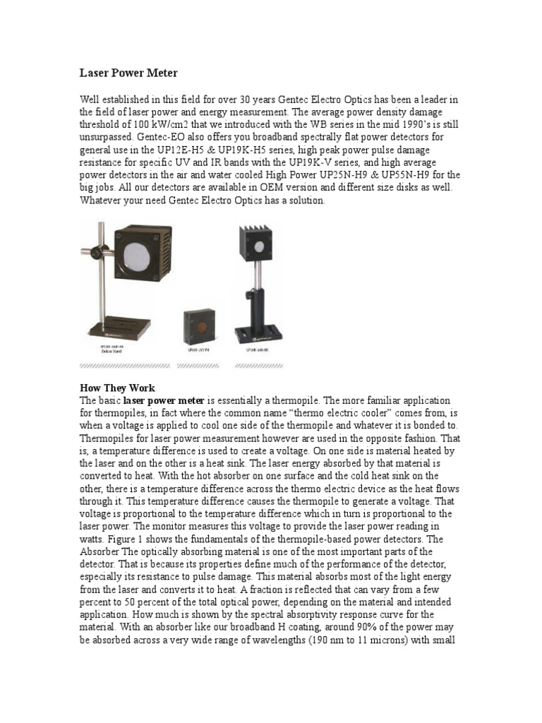 Laser Power Meter: How They Work | PDF | Thermocouple | Materials