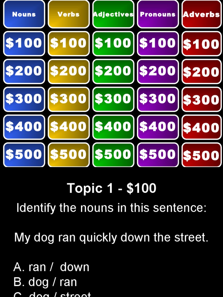 Grammar Jeopardy | PDF | Noun | Plural