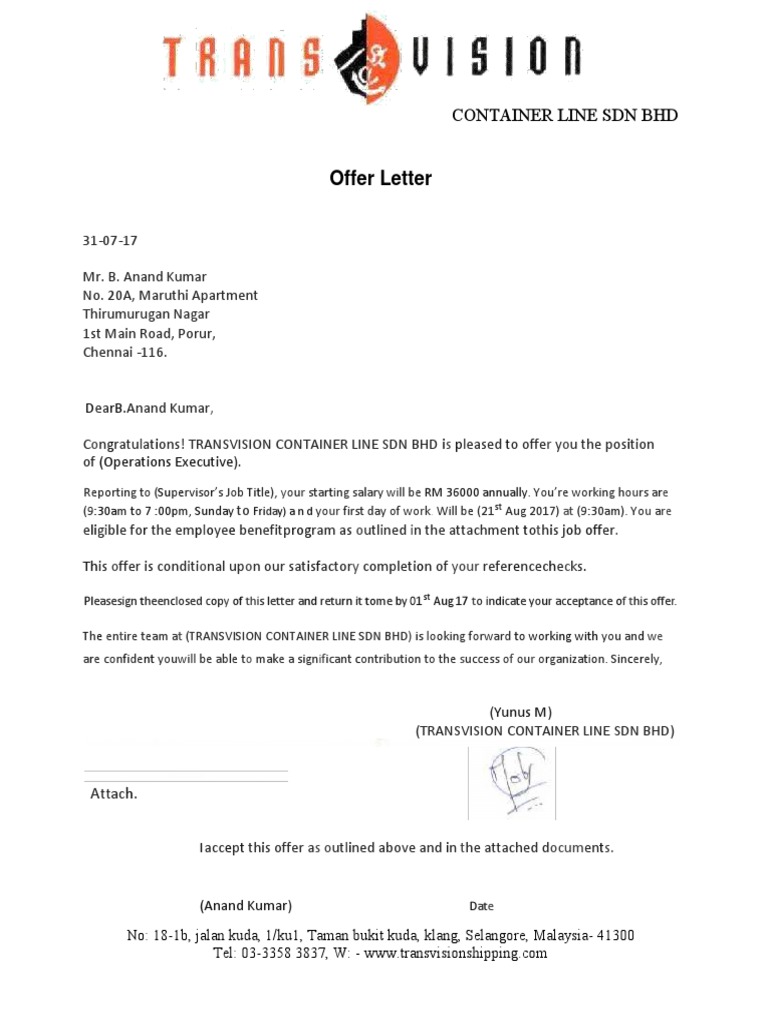 Offer Letter Format | PDF | Business