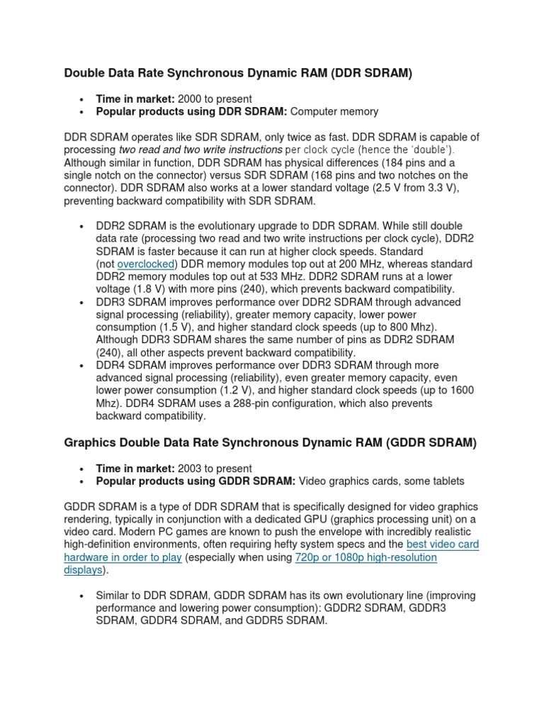 Double Data Rate Synchronous Dynamic RAM (DDR SDRAM) : Time in Market: Popular Products Using ...