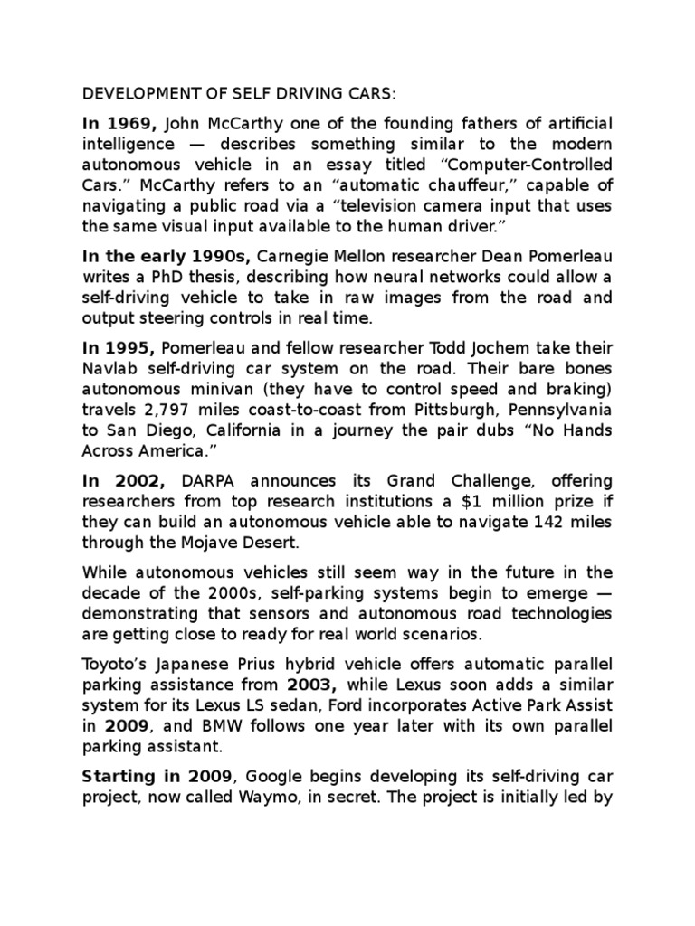 A Case Study On Self Driving Cars | PDF | Vehicle Industry | Motor Vehicle