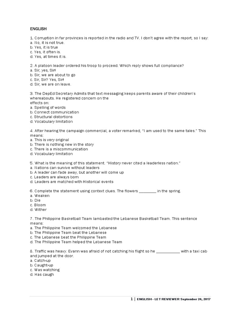 English Let Reviewer 7.24.2017 | PDF | Grammatical Number | Plural