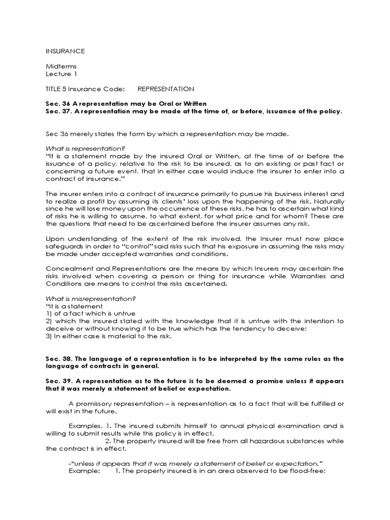 What Is Representation? | PDF | Misrepresentation | Insurance
