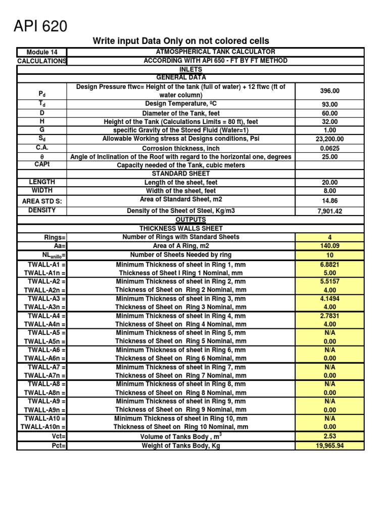 API 620 Tank Calculations Xls | Gallon | Barrel