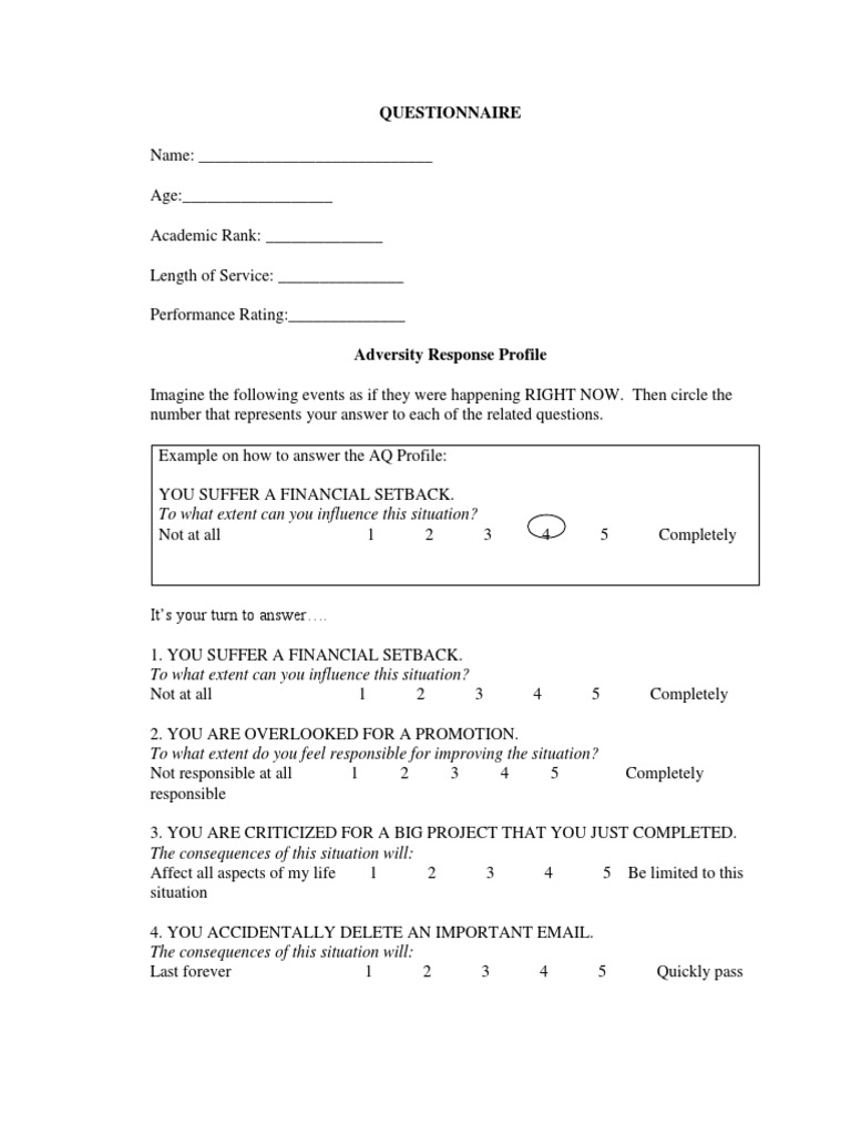 Questionnaire: To What Extent Can You Influence This Situation? | PDF ...