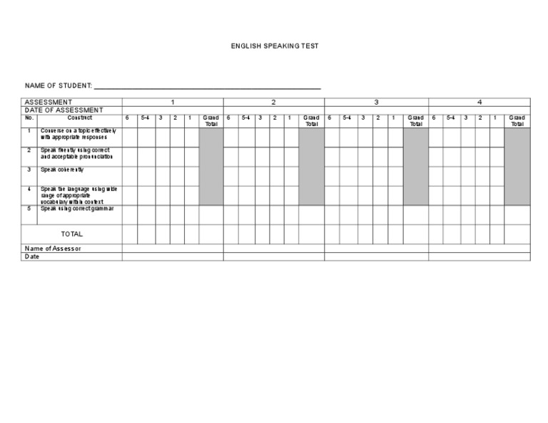 English Speaking Test Score Sheet | PDF