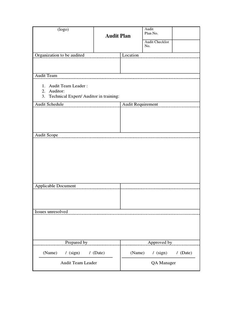 Audit Plan No. Audit Checklist No | PDF
