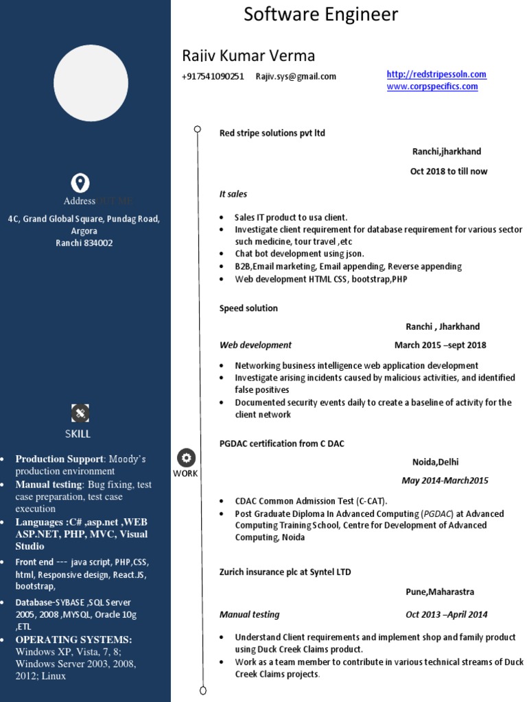 Resume of Rajiv Kumar Verma highlighting his experience in web ...