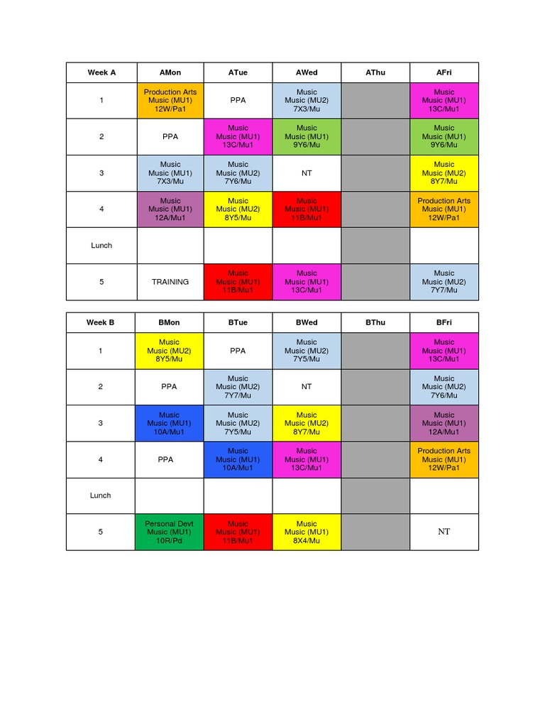 Music & Arts Weekly Schedule | PDF