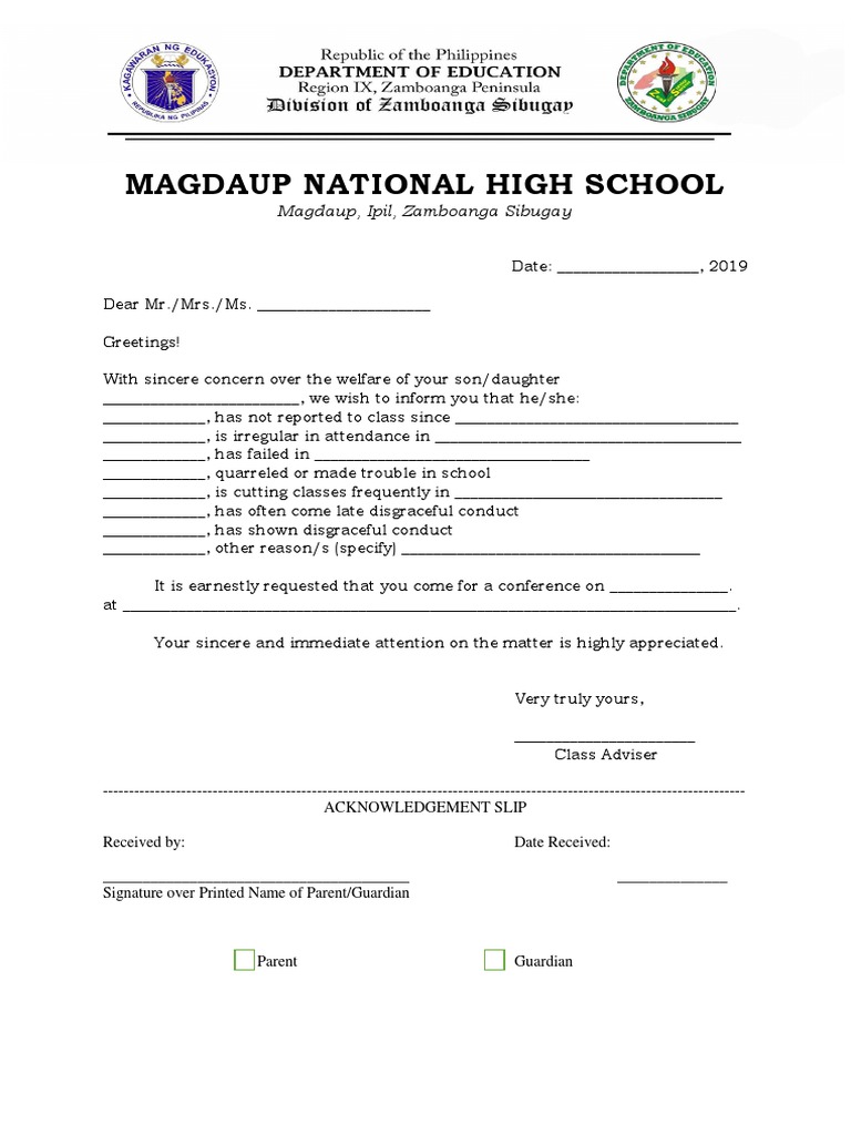 Parent Attendance Notification Letter | PDF