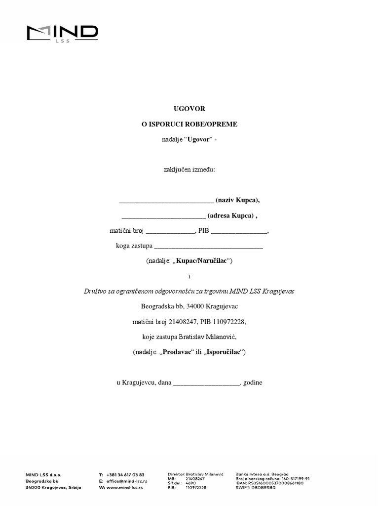 Model Ugovora o Prodaji Robe Blanko | PDF