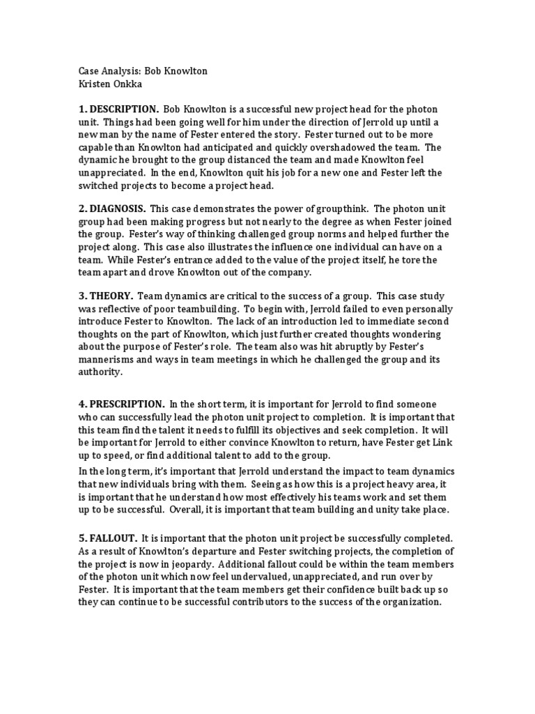 Bob Knowlton Case Study Analysis | PDF | Psychology | Psychological Concepts