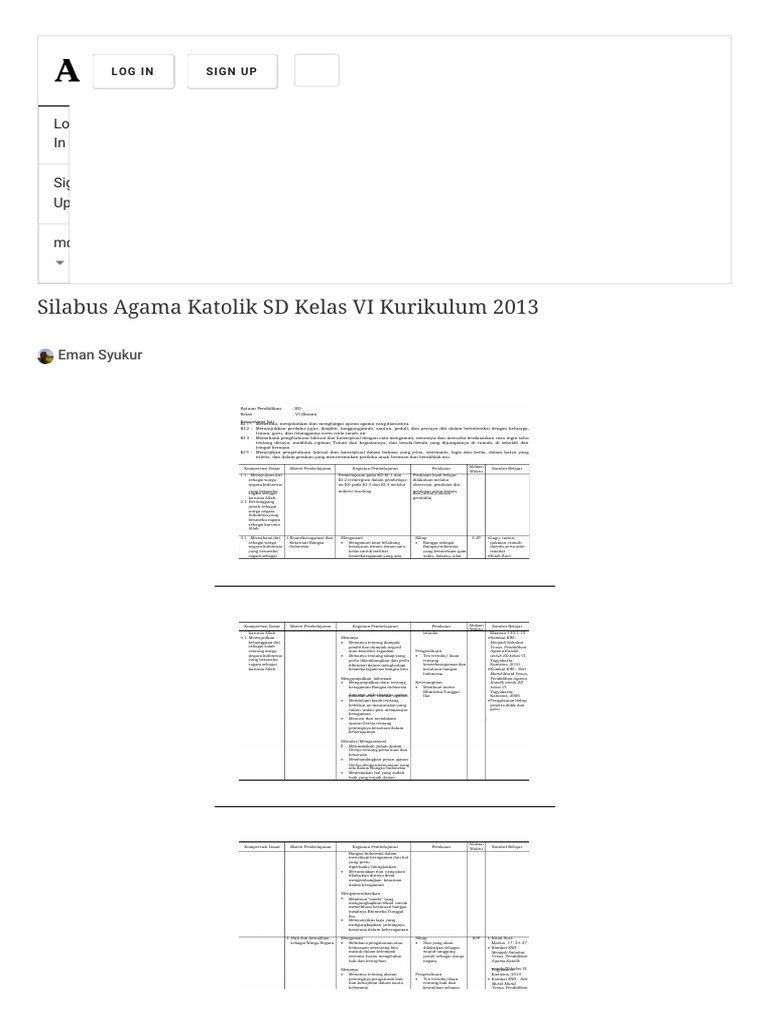 Silabus Agama Katolik Kelas VI SD 2013 | PDF