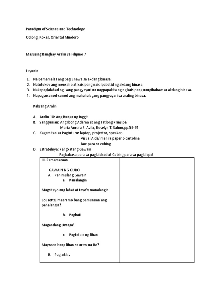 Lesson Plan Filipino | PDF