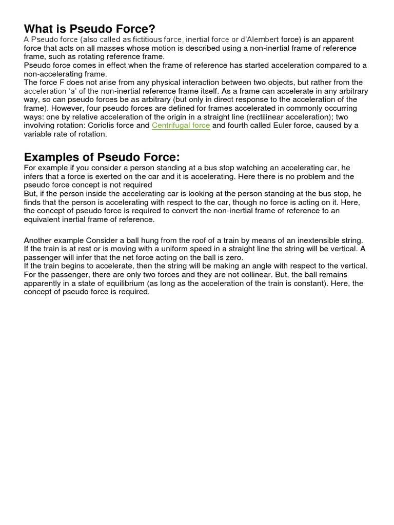 What Is Pseudo Force | PDF | Force | Classical Mechanics