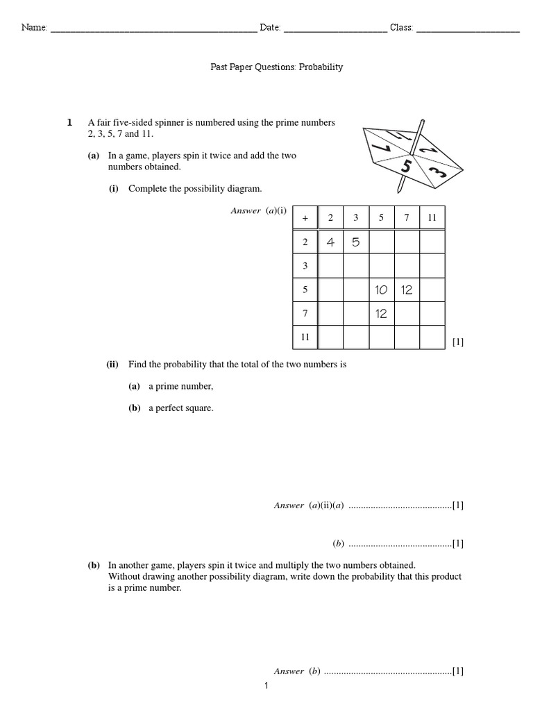 Past Paper Questions Probability PDF | PDF | Blue | Probability