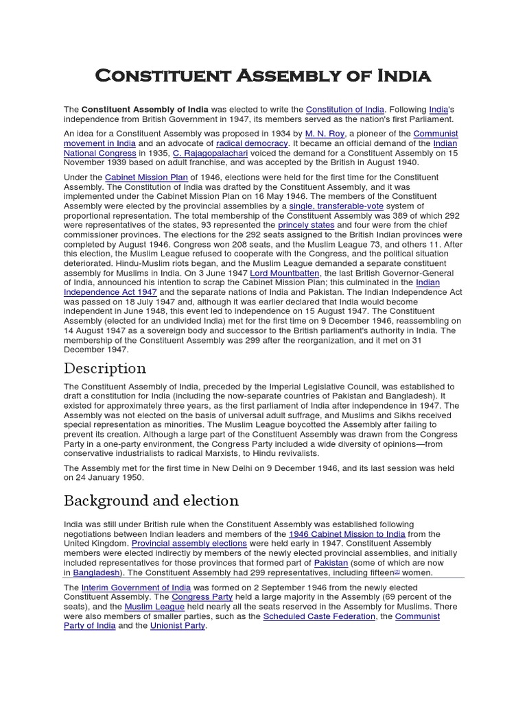 Formation and Function of India's Constituent Assembly | PDF | All ...