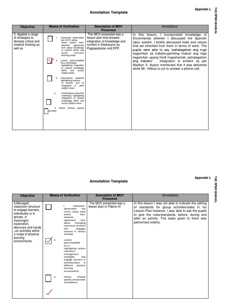 Ipcrf Annotation Example_template | Lesson Plan | Applied Psychology