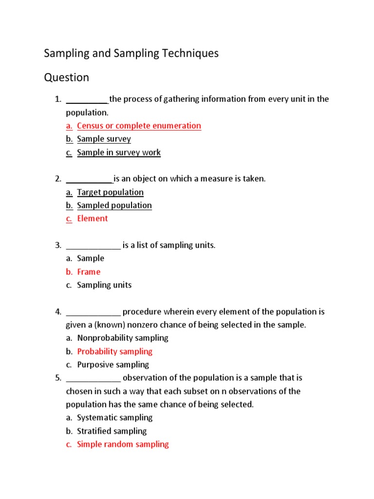 Sampling and Sampling Techniques: A. Census or Complete Enumeration ...