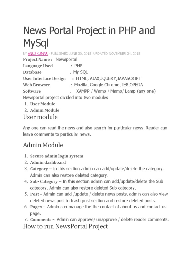 PHP MySQL News Portal Project Guide | PDF | Business | Computers