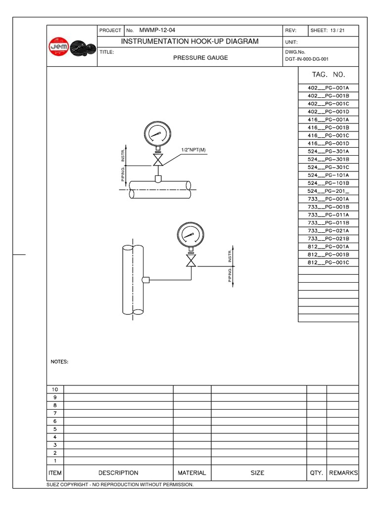 Hookup Diagram For Pressure Gauge Installation | PDF