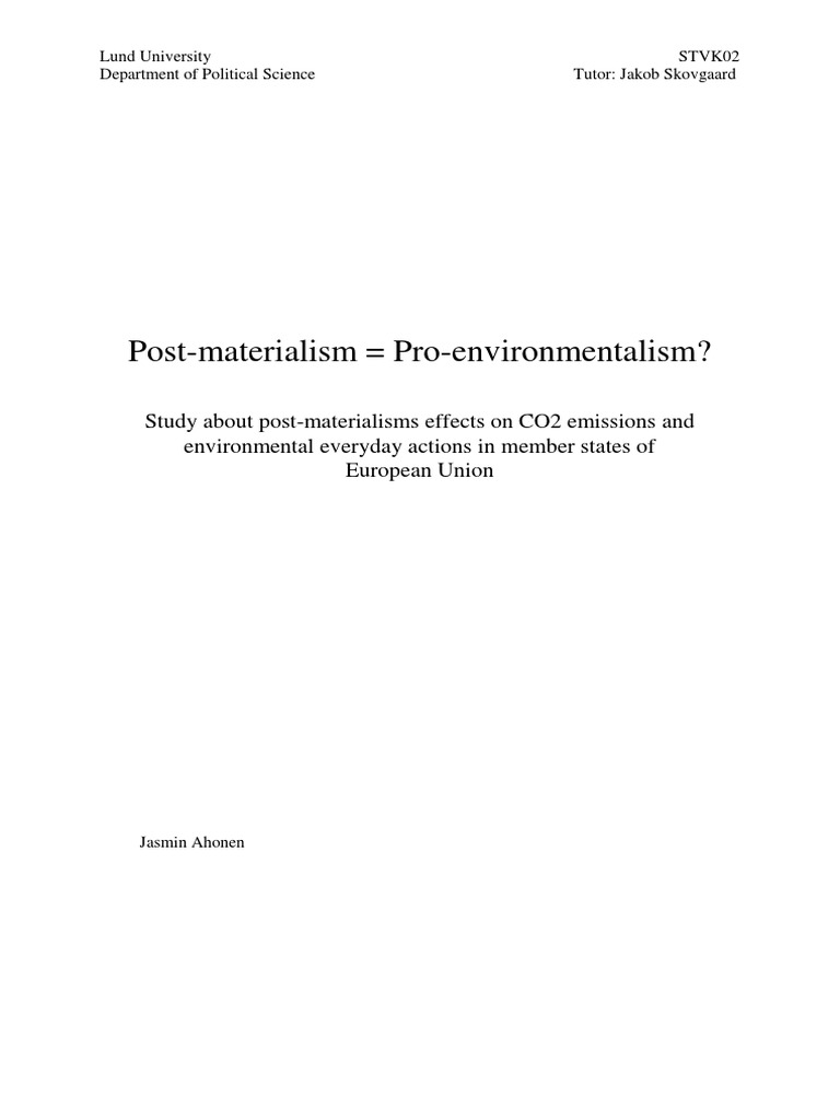 Assessing the Relationship Between Post-Materialism and Carbon ...