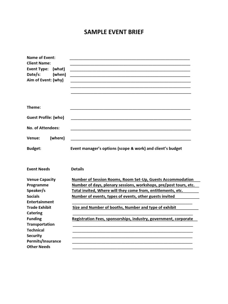 Event Brief Template Example | PDF | Business