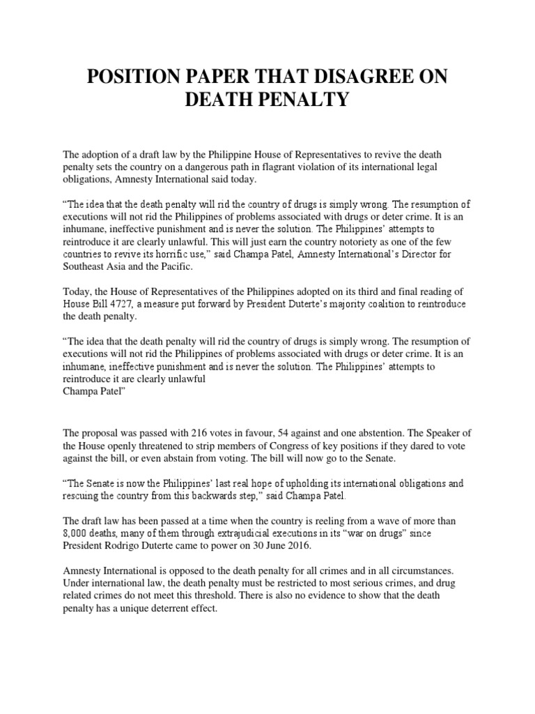 Position Paper That Disagree On Death Penalty | PDF | Capital ...