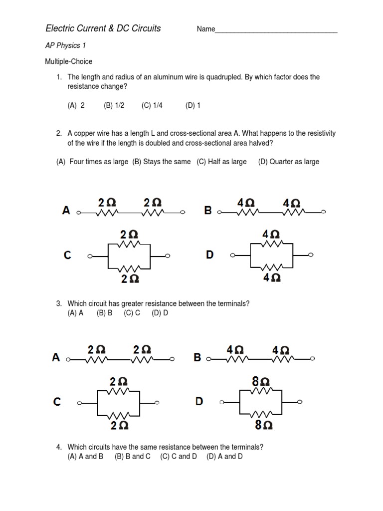 AP Physics: DC Circuits Quiz | PDF | Series And Parallel Circuits | Volt