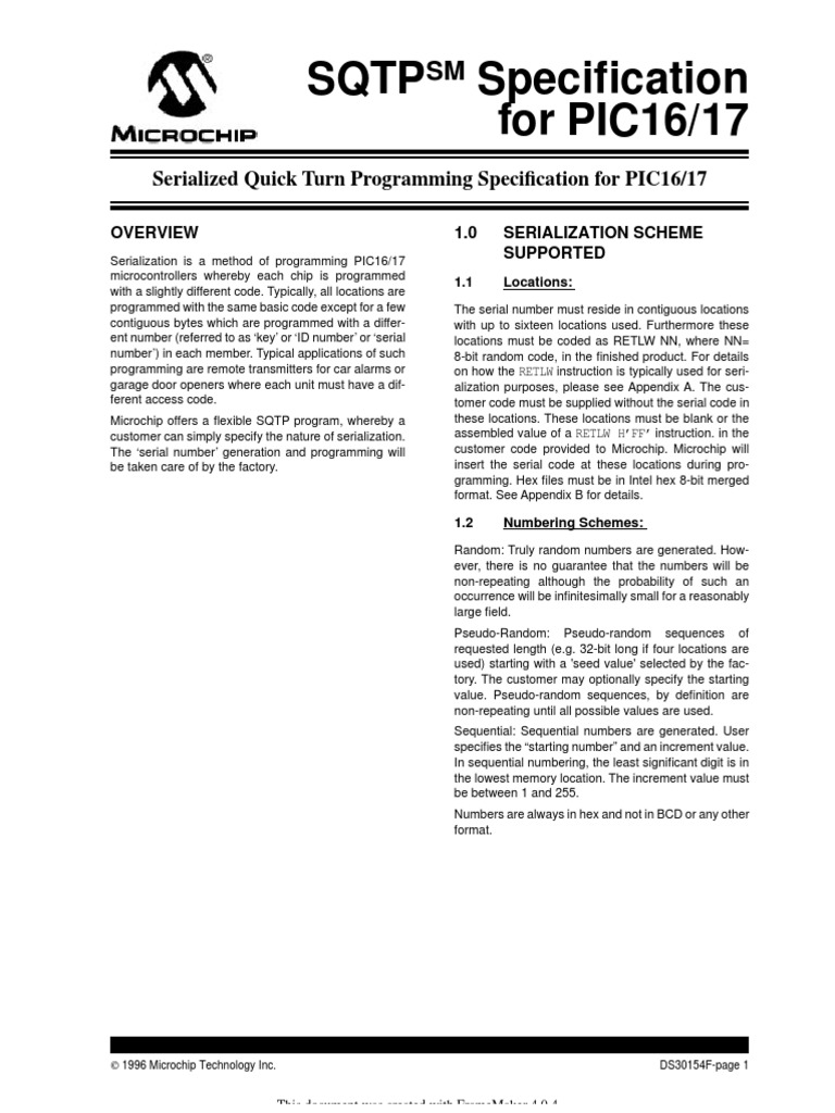 Serialized Quick Turn Programming Specification For PIC16/17 | PDF ...