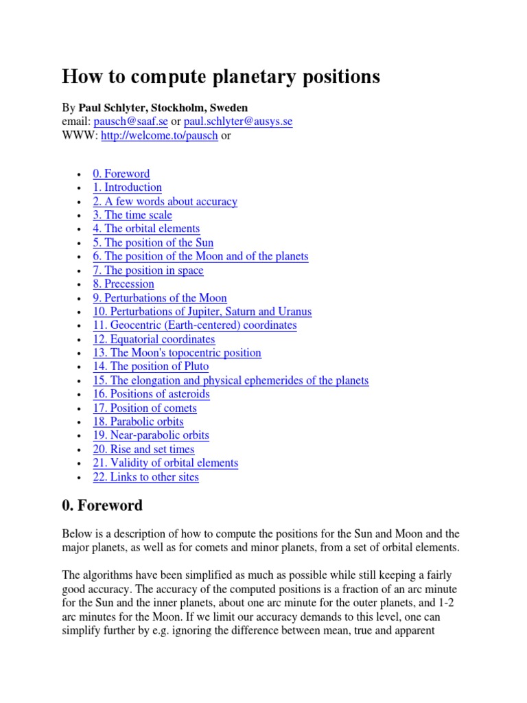 How To Compute Planetary Positions | PDF | Apsis | Astronomical Unit