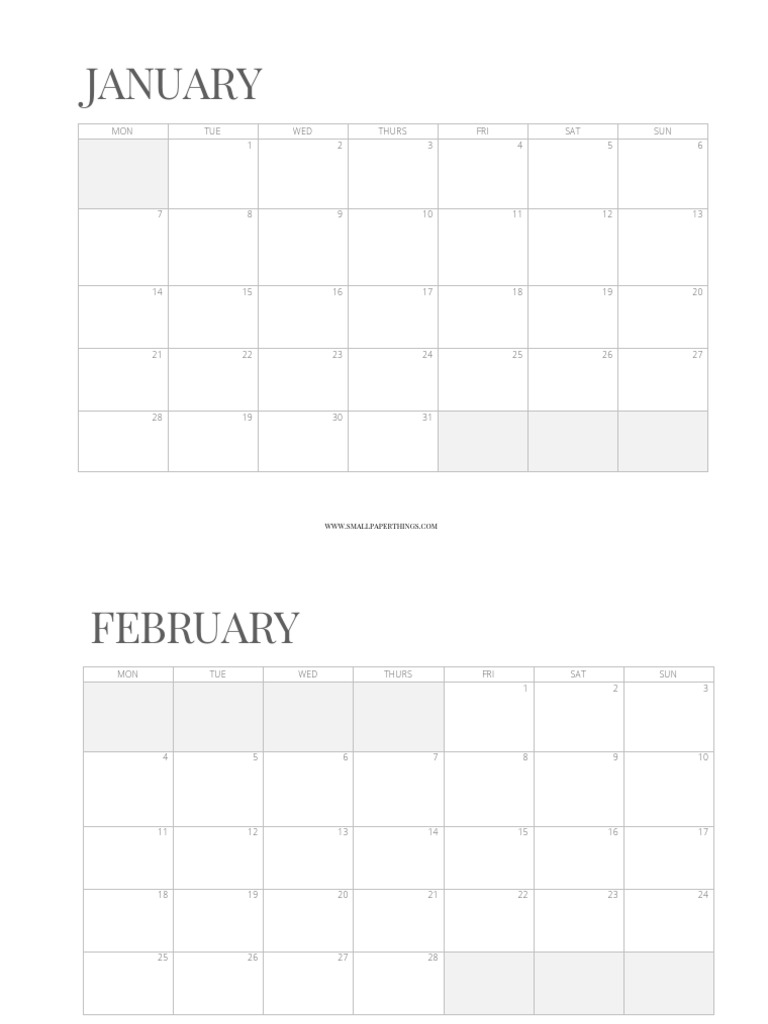 Free Printable Minimalist Calendar 2019 Classic Font1 | PDF