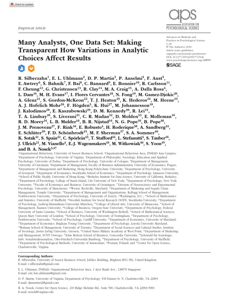 Many Analysts, One Data Set: Making Transparent How Variations in ...