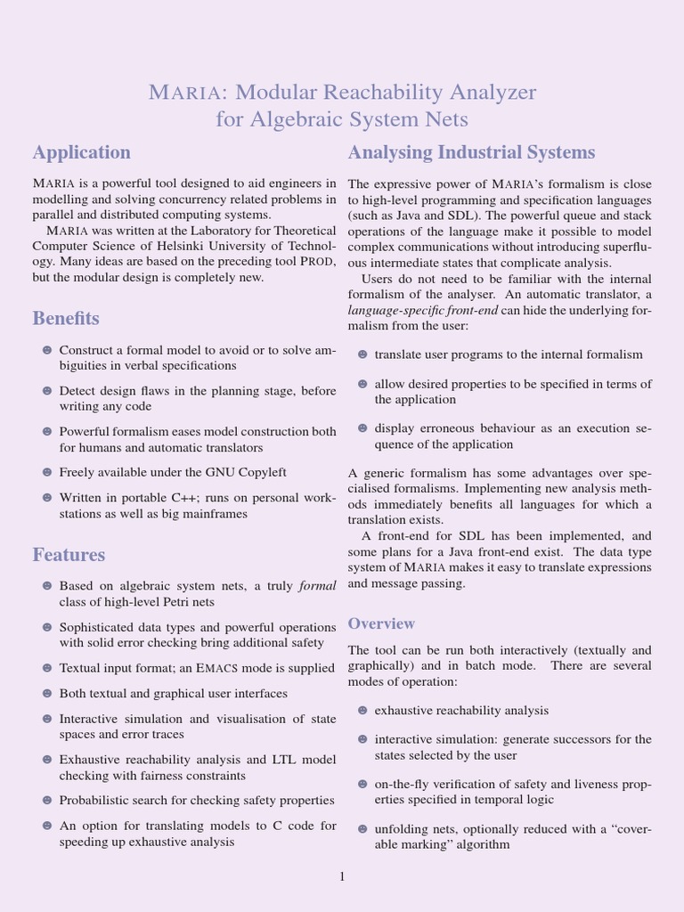 M: Modular Reachability Analyzer For Algebraic System Nets: Application Analysing Industrial ...